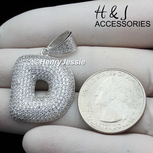 MEN 925 STERLING SILVER ICY BLING CZ BUBBLE INITIAL LETTER "D" PENDANT ...