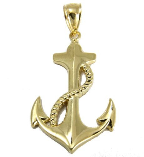 SOLID 14K YELLOW GOLD SHINY HAWAIIAN ANCHOR ROPE CHARM PENDANT MEDIUM ...