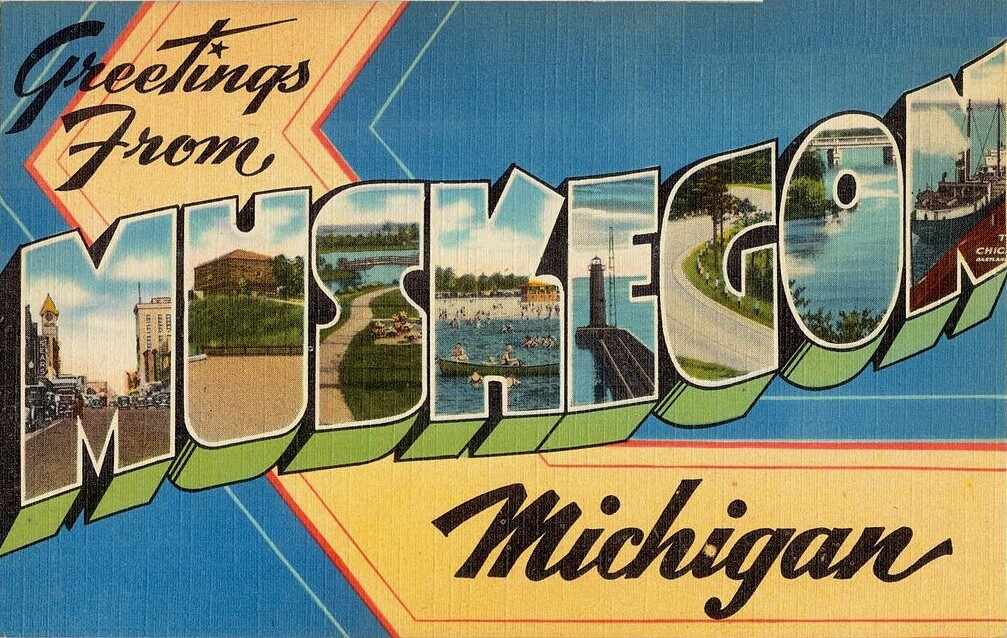 MUSKEGON MICHIGAN GREETINGS *2X3 FRIDGE MAGNET* LARGE LETTER POSTCARD ...