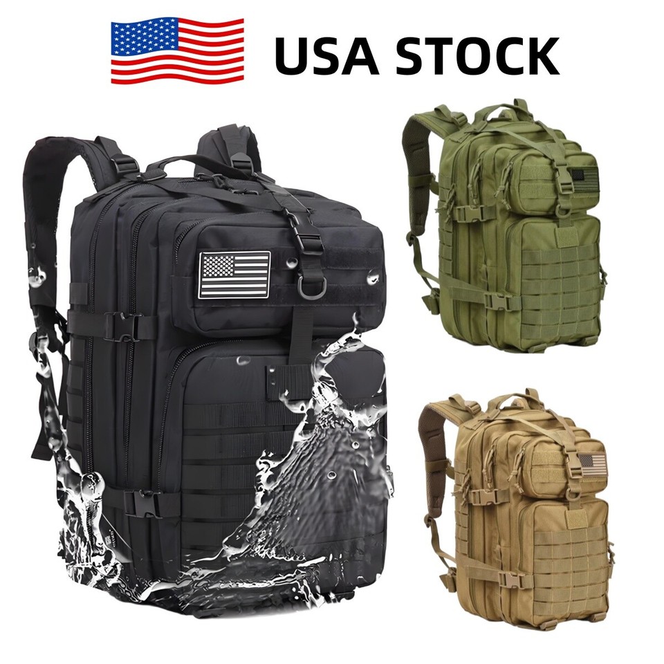 50L Large Tactical Military Backpack Waterproof Rucksack Hiking Laptop ...