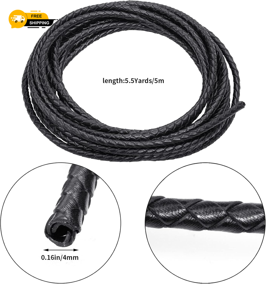 5 Yards Braided Leather Cord Round Leather Strap 4mm for Jewelry Making ...