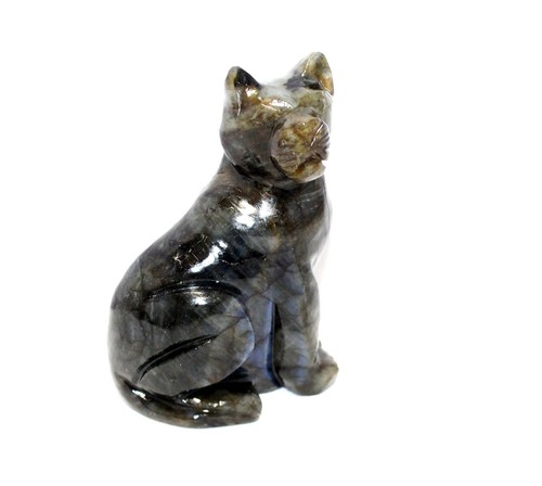 Carved Gemstone Labradorite Stone Cat Figurine Animal Carving Home ...