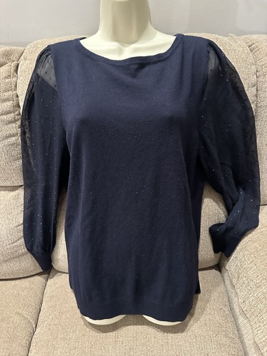 Loft Outlet Woman Top XL Black Sweater Long Sheer Sleeves With Sequins ...