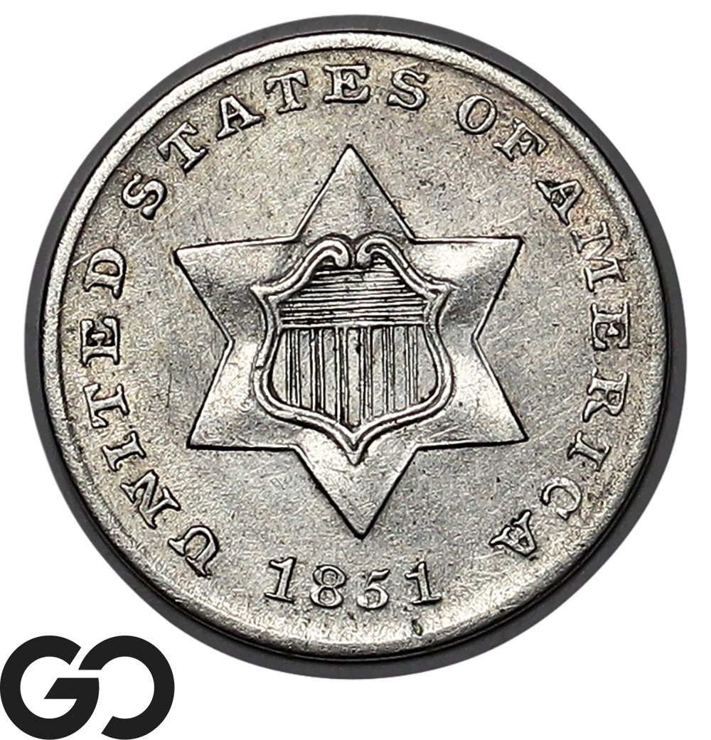 1851 Three Cent Silver Piece, Type 1, Sharp Choice BU++ | eBay