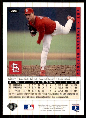 1994 Upper Deck Donovan Osborne Baseball Cards #222 | eBay