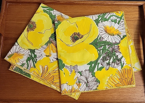 Vintage Vera Neumann Napkins 2 Yellow Orange Flower Poppy Mums Poppies ...