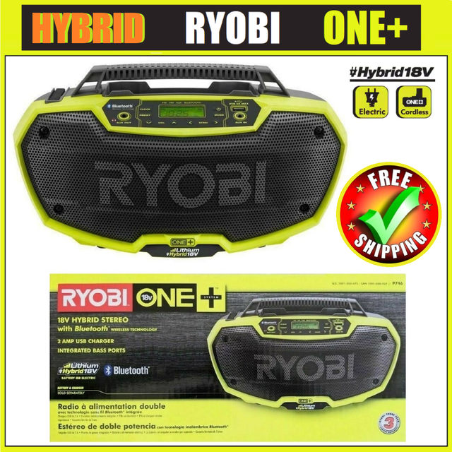 Ryobi P746 18V ONE+ Hybrid Stereo with Bluetooth Wireless Technology ...