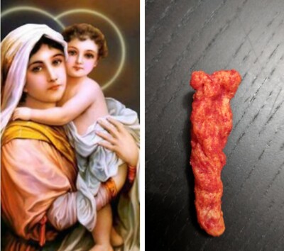 RARE Flamming Hot Cheeto Shaped like mother Mary and baby Jesus! **very ...