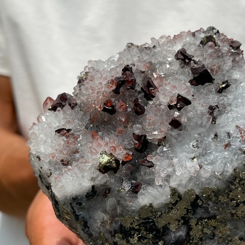 800g Large Natural Red Quartz Crystal Cluster & Pyrite Gold Mineral ...
