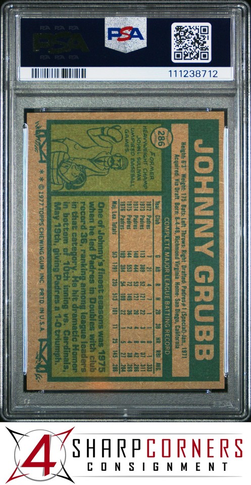 1977 TOPPS #286 JOHNNY GRUBB PADRES PSA 9 | eBay