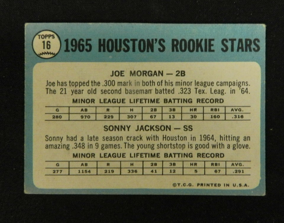 1965 TOPPS #16 JOE MORGAN ROOKIE BASEBALL CARD | eBay