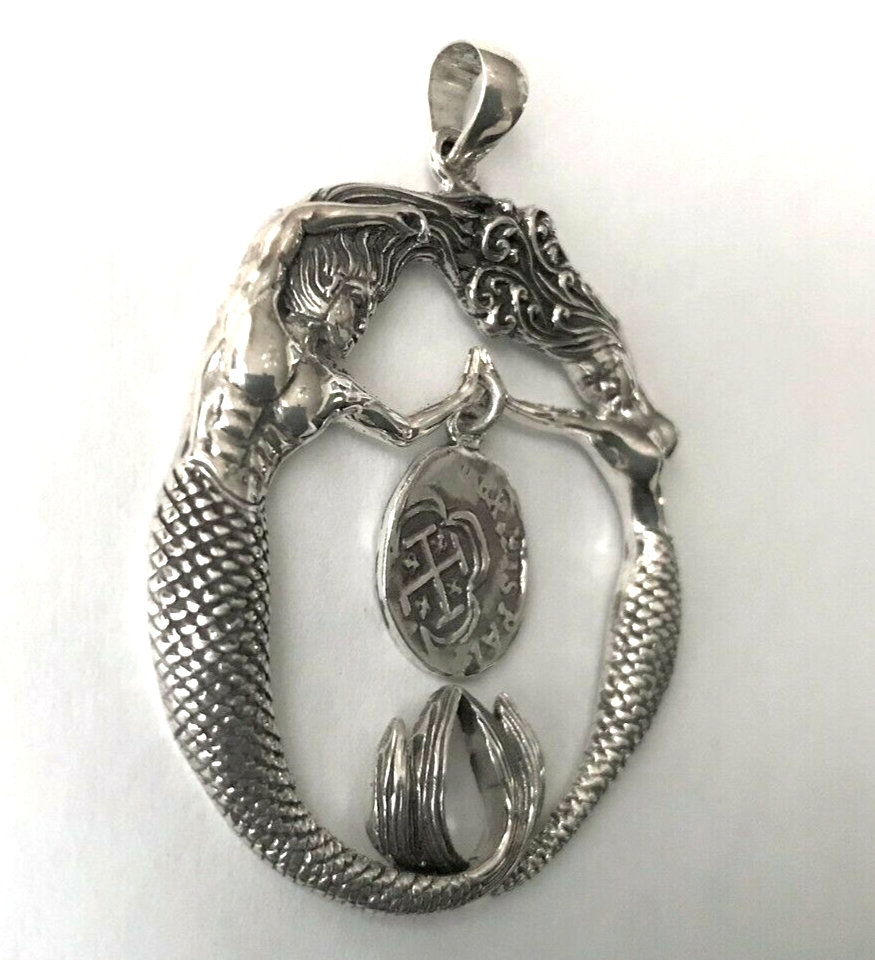 ATOCHA Coin Mermaid and Merman Pendant 925 Silver with 1 Reale Coin | eBay