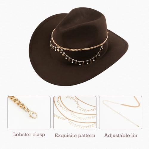 Rhinestone Belt Cowboy Chain Hat Band Women Gold Star/Coins/Shell ...