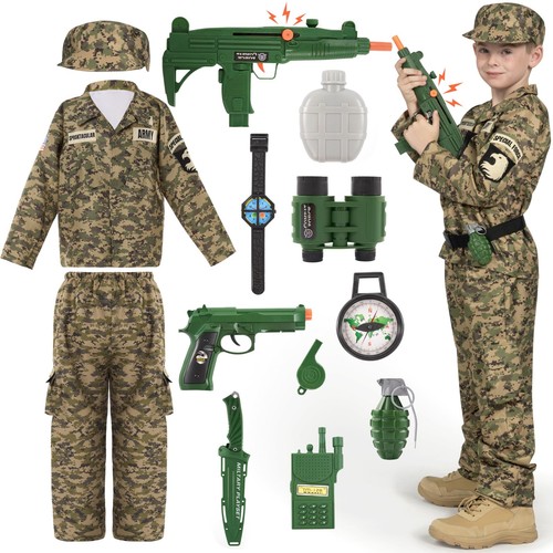 Boys Army Costume Set - Camo Soldier Outfit with Toy Accessories for ...