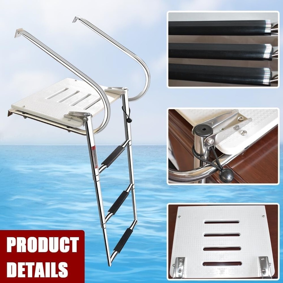 Polyethylene Boat 3 Steps Ladder Stainless Steel Swim Inboard/Outboard ...