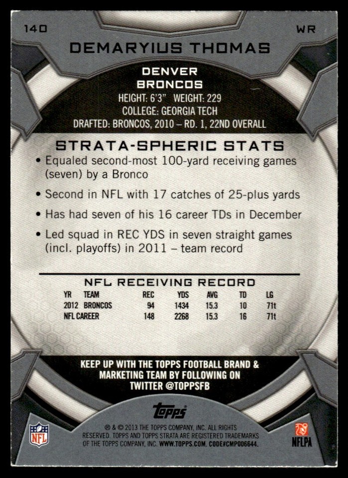 2013 Topps Strata Demaryius Thomas Denver Broncos #140 | eBay