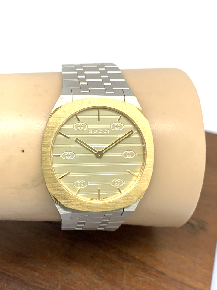 Gucci Women's Watch YA163403 Swiss Quartz 25H Gold Dial Two Tone Steel ...