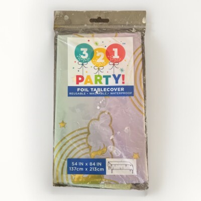 321 Party - Foil Gold Rainbow Unicorn Birthday Table Cover 54x84 in ...
