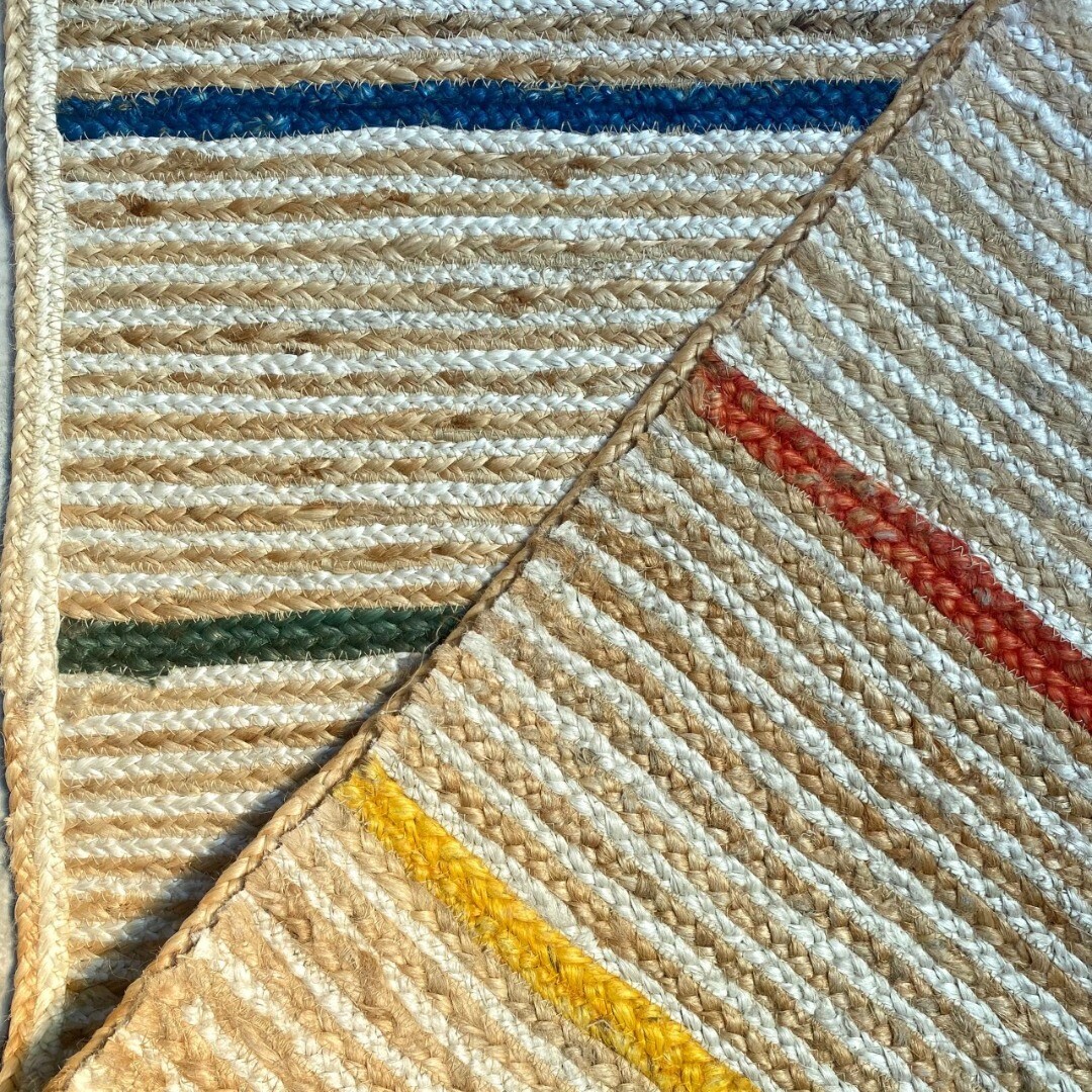 Hallway or entrance jute rug runner with colourful pinstripe design 60 ...