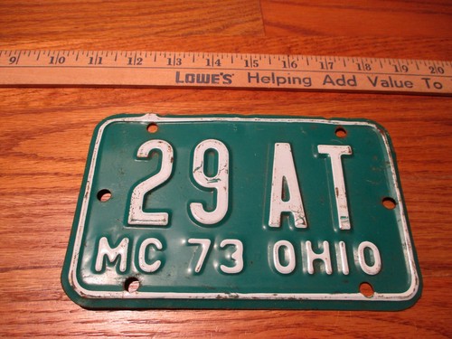 1973 OHIO MOTORCYCLE MC LICENSE PLATE , # 29 AT | eBay