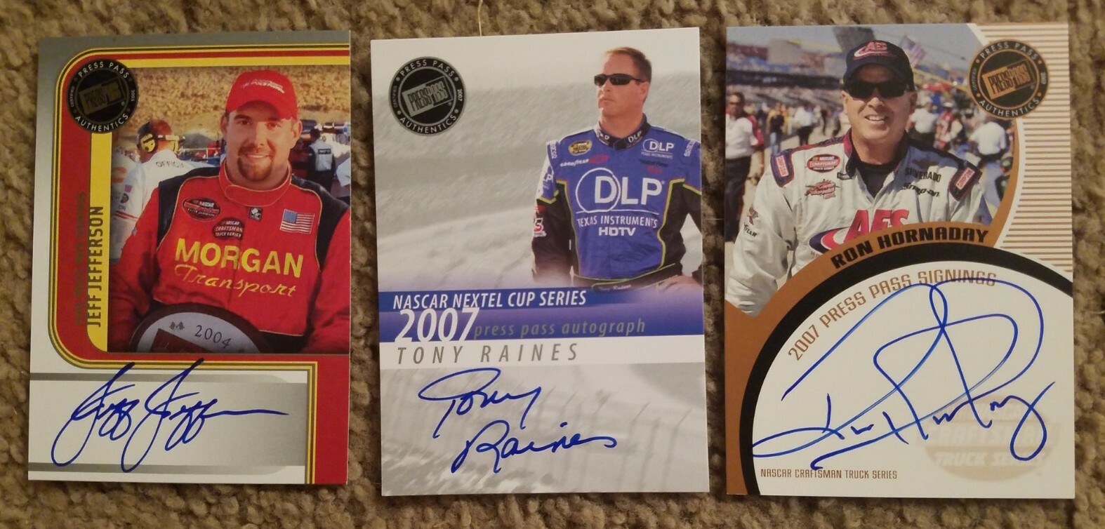Auto Racing On Card Autograph Lot Of 3 Jeff Jefferson, Tony Raines, Ron ...