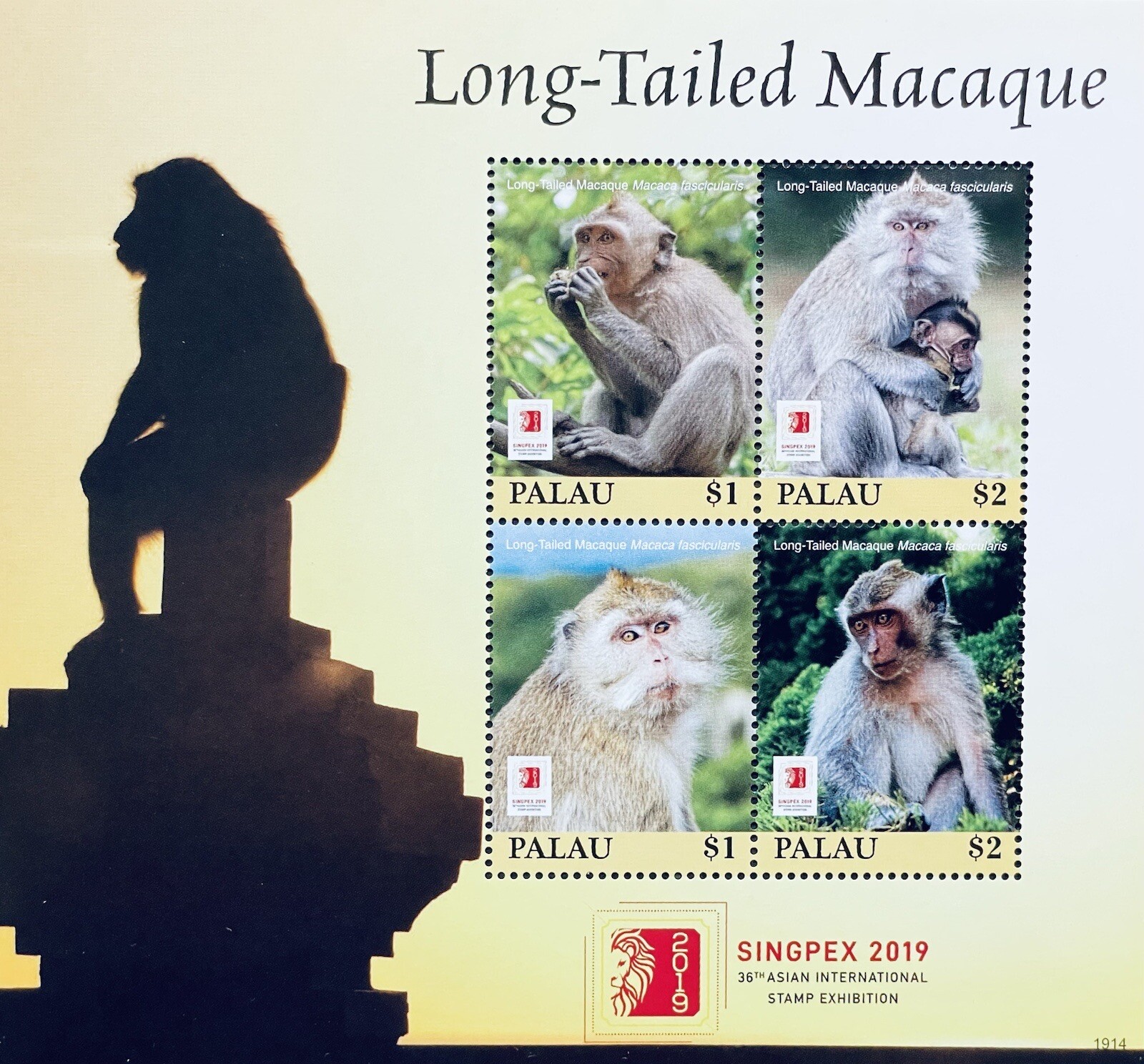 PALAU LONG TAILED MACAQUE STAMPS SHEET MNH 2019 WILDLIFE MONKEY WILD ...