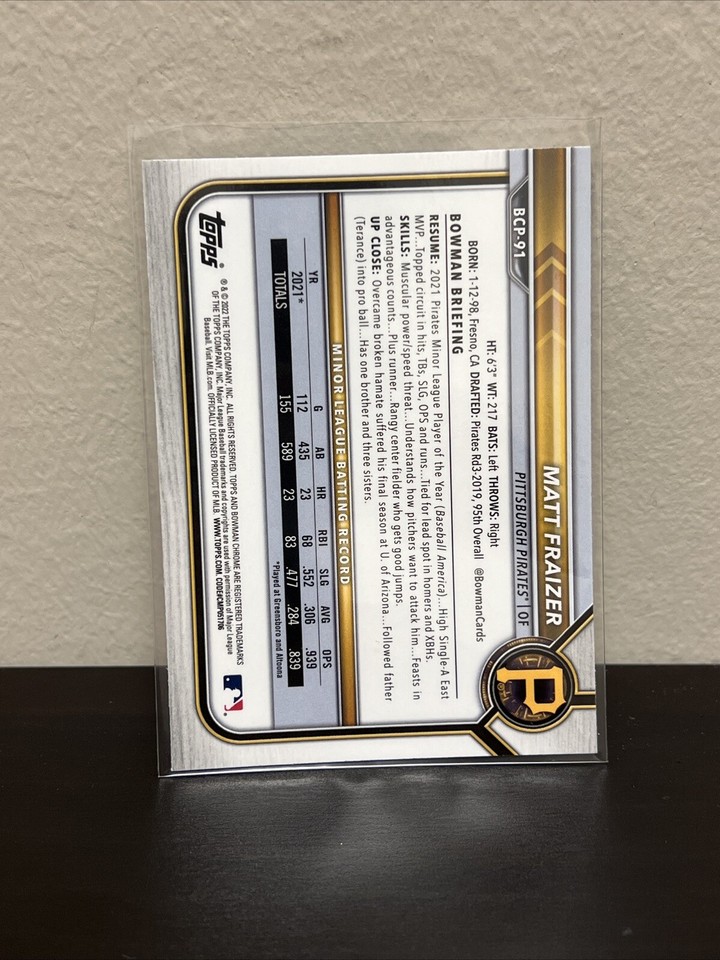Matt Frazier 2022 1st Bowman Chrome Baseball RC #BCP-91 Pirates | eBay