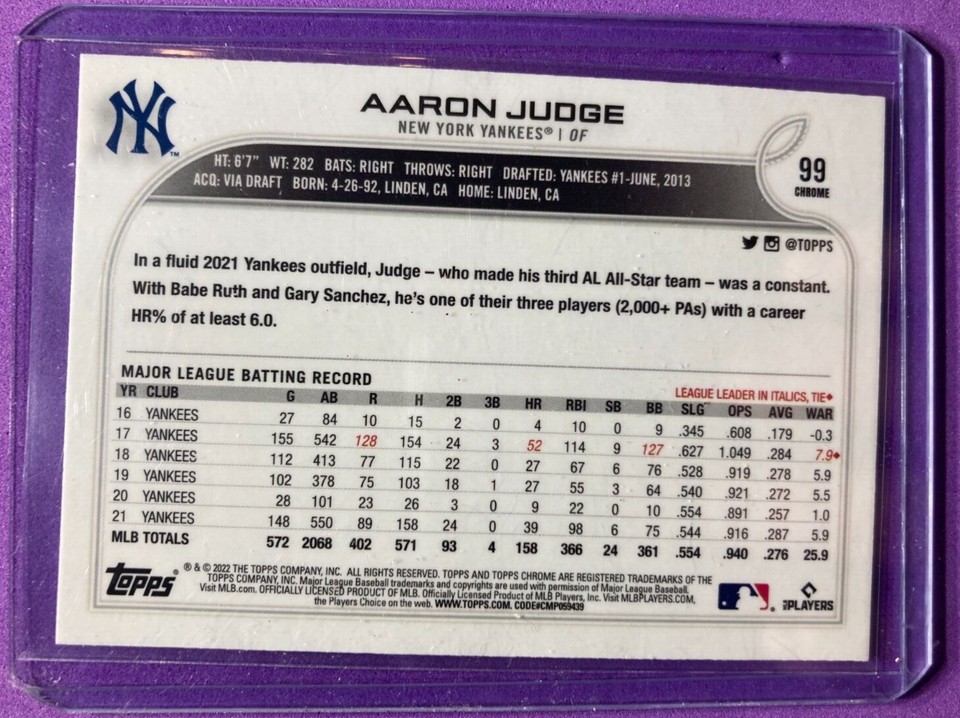 2022 Topps Chrome Aaron Judge raywave Black and white GEM MT BEAUTY ...