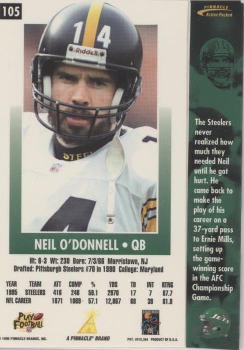 1996 Pinnacle Action Packed Neil O'Donnell #105 for sale | eBay