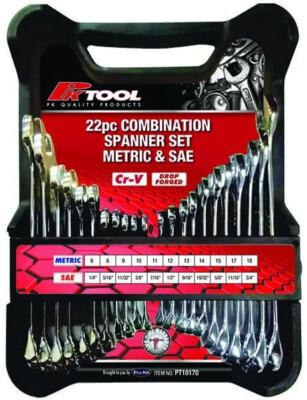 PT10170 - PkTool - 22pc METRIC & SAE Cr-V COMBINATION SPANNER SET | eBay Australia
