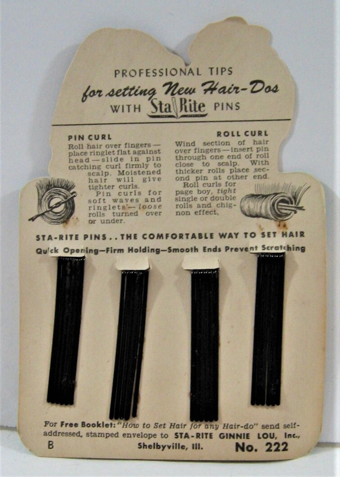 Vintage Sta Rite Hair Pins Ginnie Lou Display Card Shelbyville Old ...