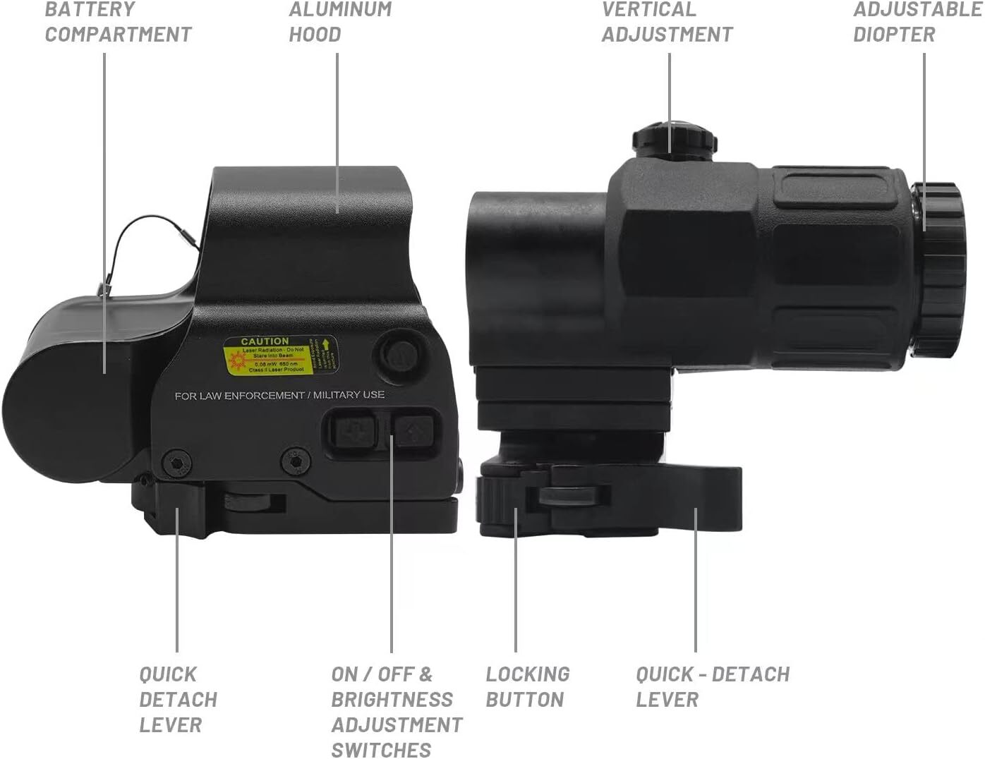 558 Green/Red Dot Holographic Reflex Sight + G33 3X Magnifier QD Side ...