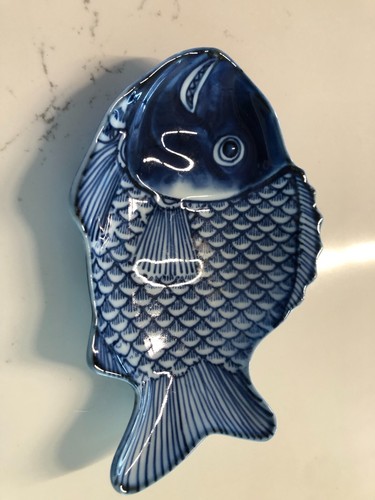 Blue Fish Ceramic Pottery Trinket Dish Soap Dish 6x4 Inches Coastal ...