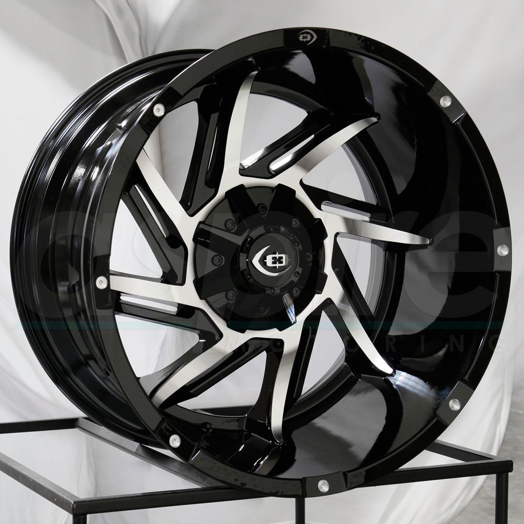 20x12 Black Machined Wheels Vision 422 Prowler 6x5.5/6x139.7 -51 (Set ...