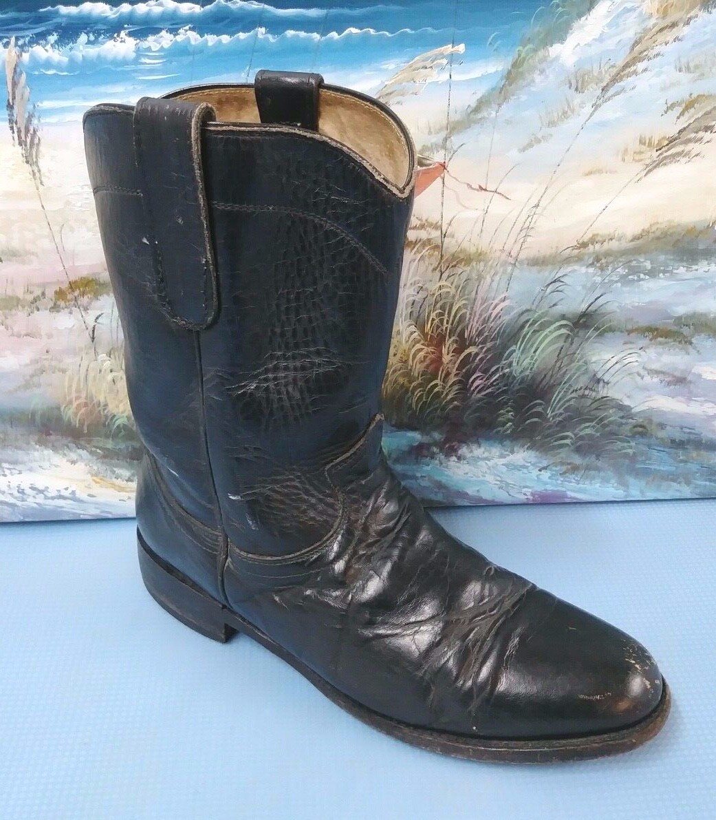 Tex Tan Ropers Boots Pro Only Black Leather Size 8 B… - Gem