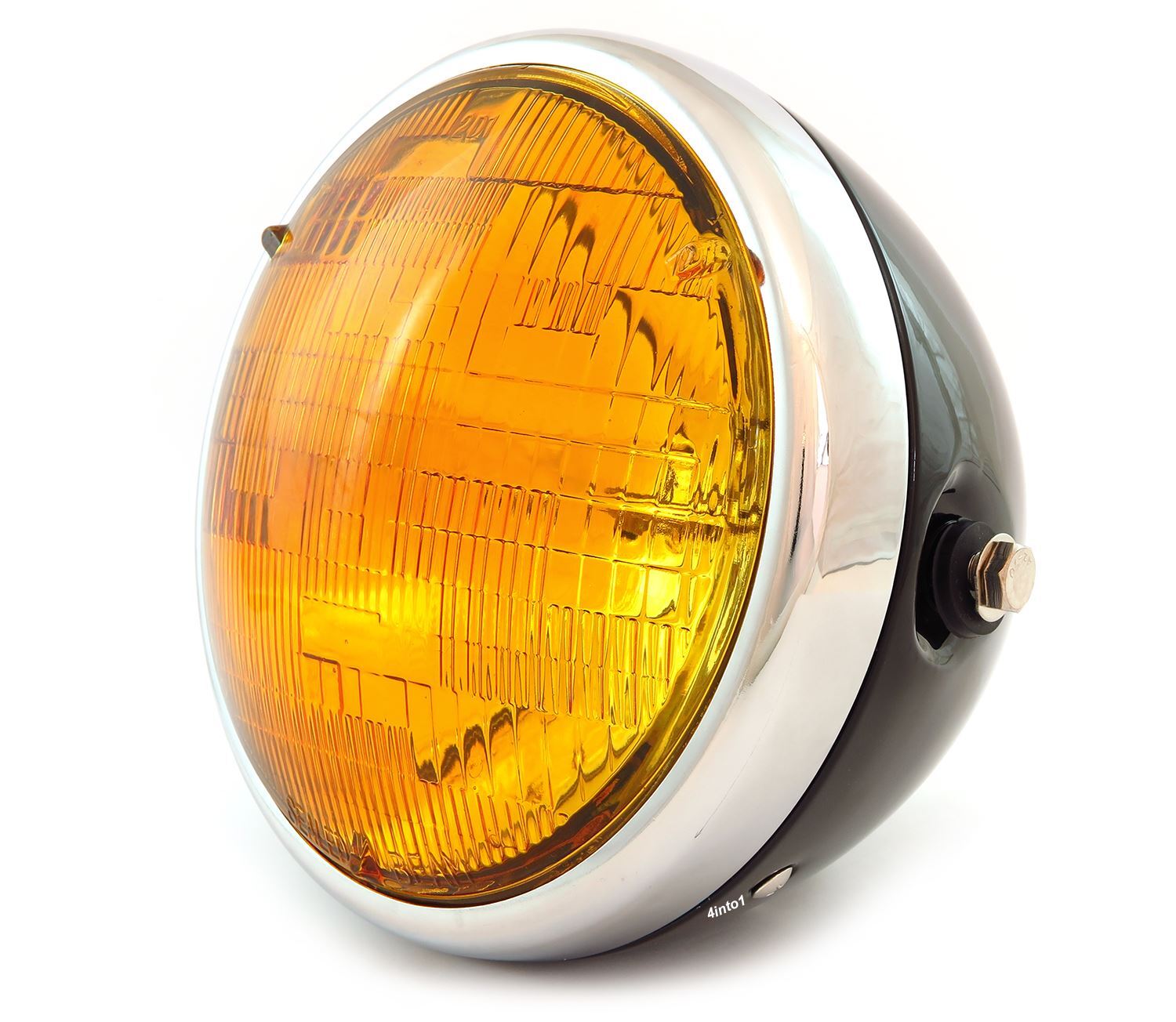 7" Custom Side Mount Motorcycle Headlight - Gloss Black - Chrome ...