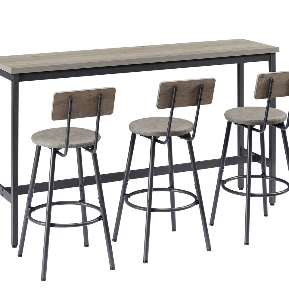 4 Piece Bar Table Set Counter Height Kitchen Pub Table with 3 PU Bar ...