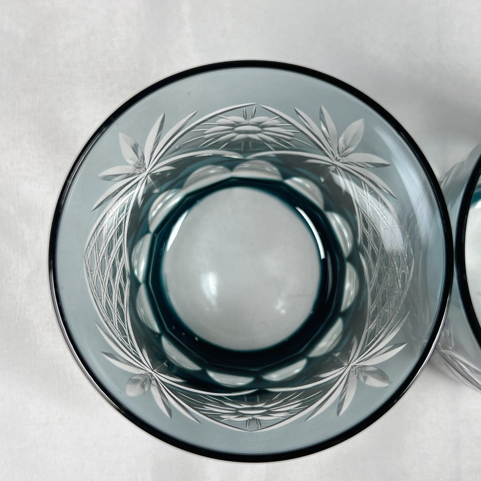IROKISE Glass Blue Japanese Cut Glass two set Japanese Hand made New ...