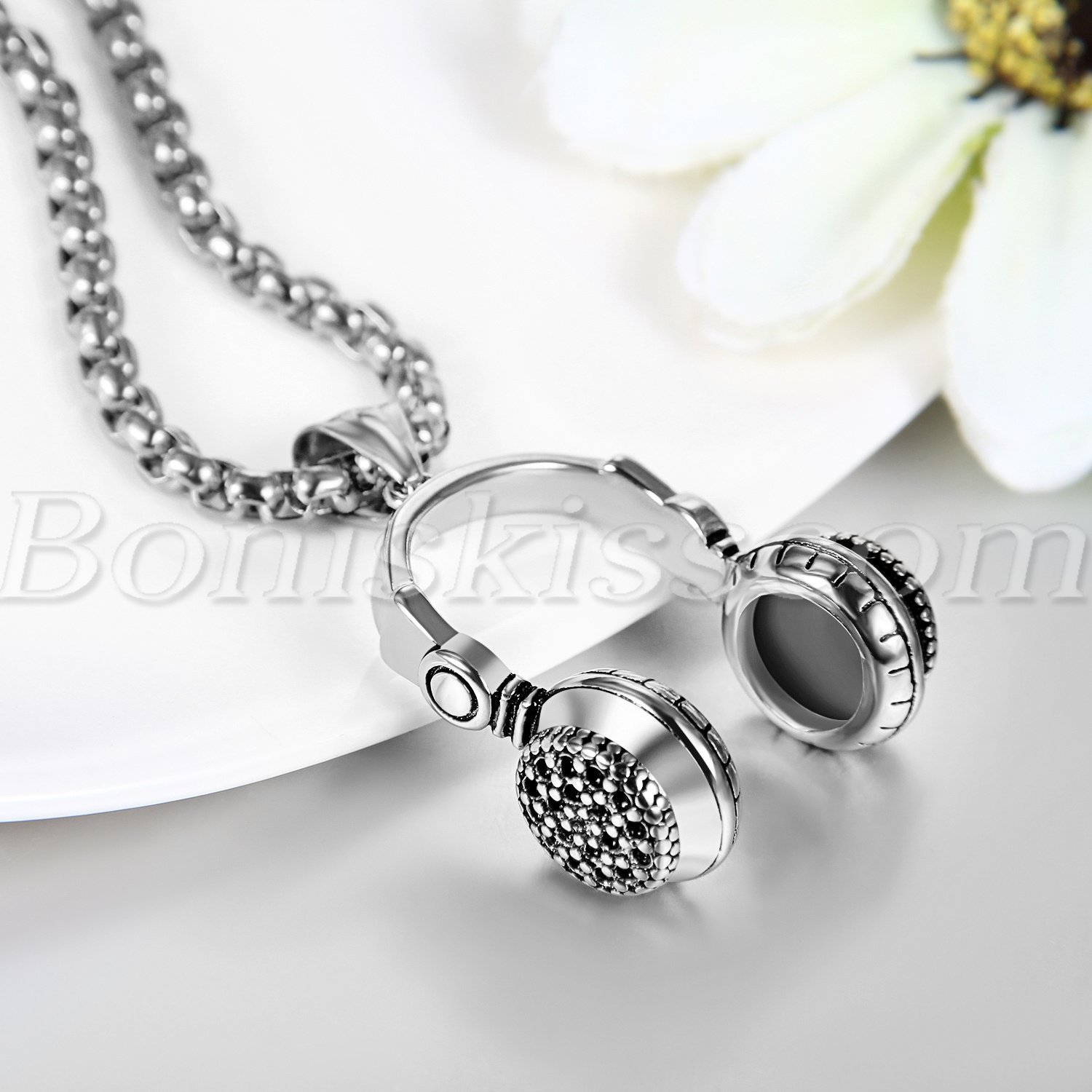 Mens Stainless Steel Hip Hop DJ Audio Headphone Pendant Music Necklace ...