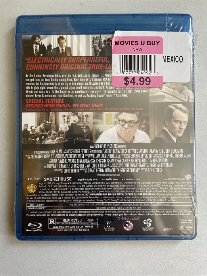 Argo Blu-Ray Disc Movie Ben Affleck John Goodman Bryan Cranston Special ...