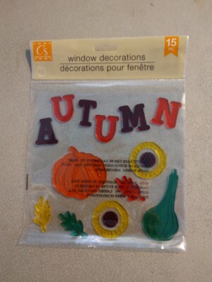 Gel Window Cling Autumn Fall Leaves Pumpkin 268196 | eBay