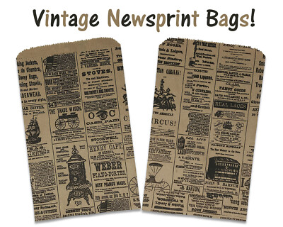 100 6x9 Newspaper Paper Kraft Bags,Vintage, Rustic Style Newsprint ...