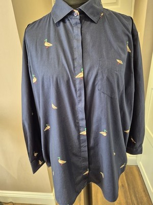 Joules Amilla Navy Blue Duck Print Long Sleeve Blouse Uk 20 100%cotton ...