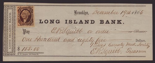 EDWARD R. SQUIBB - CHECK SIGNED & ENDORSED 12/19/1866 | eBay