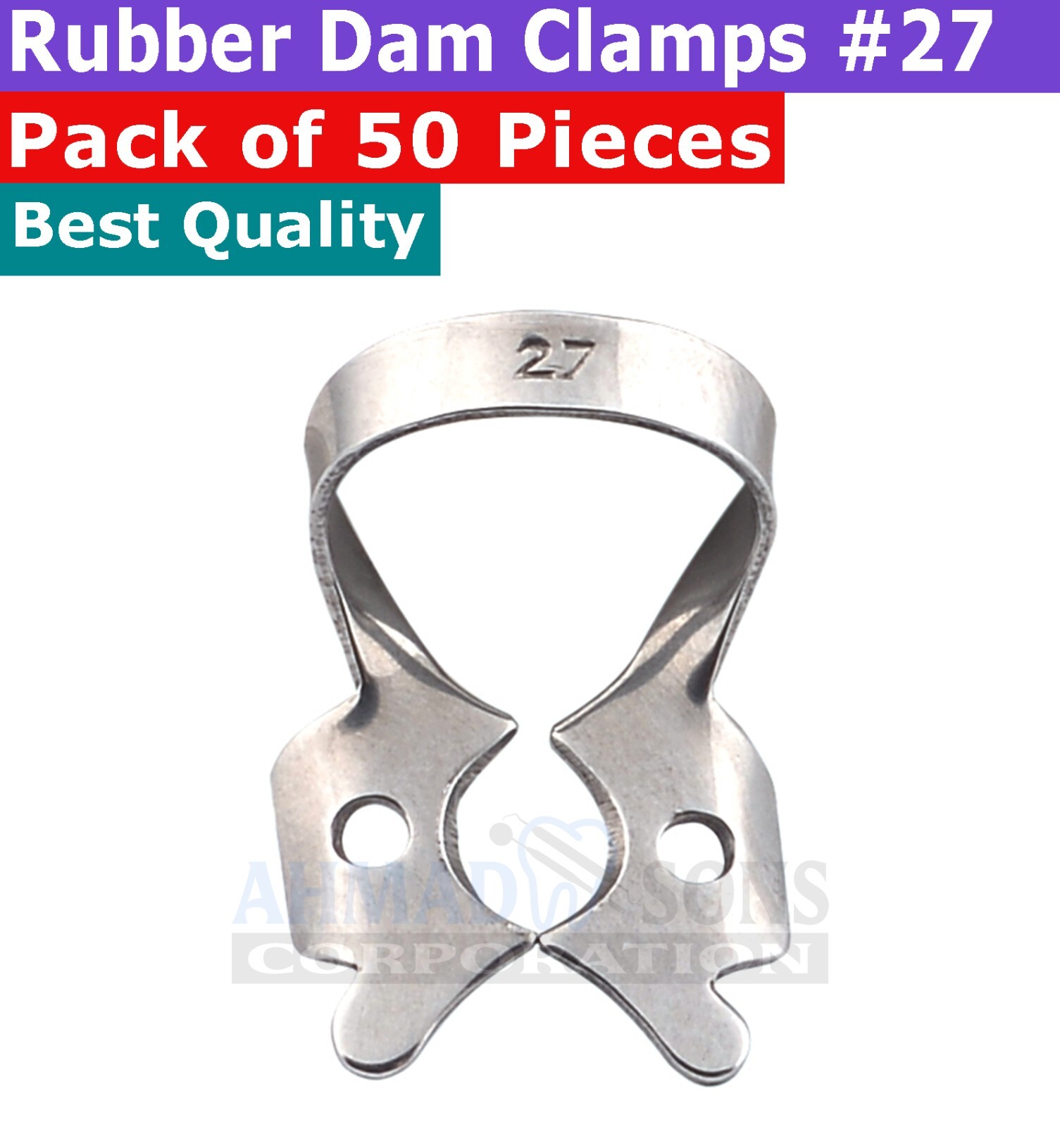 50 Pcs Dental Rubber Dam Clamps #27 Winged Endodontics Stainless Steel ...