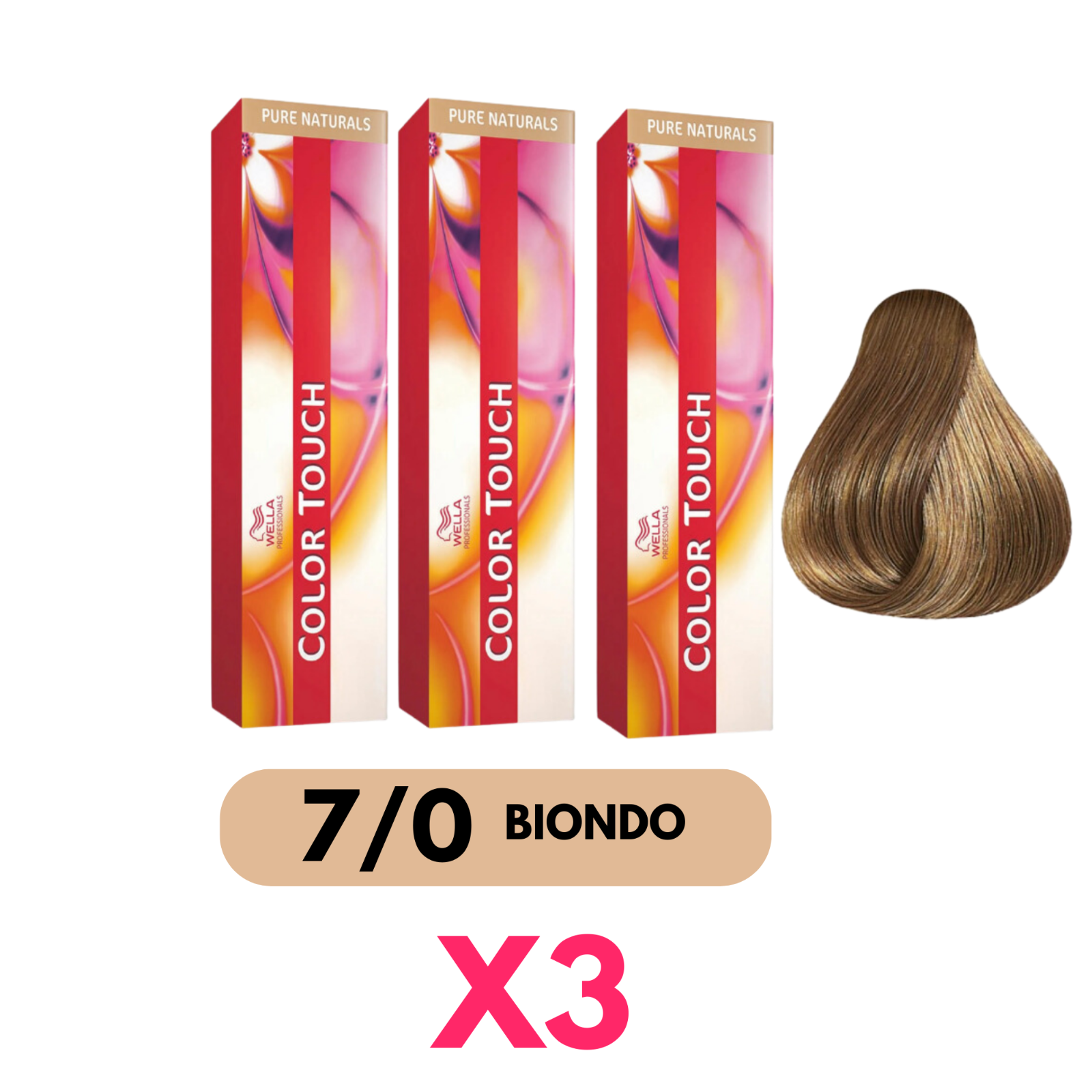 X3 Wella Color Touch 7/0 Blonde Color Semi Permanent Pure Naturals Hair ...