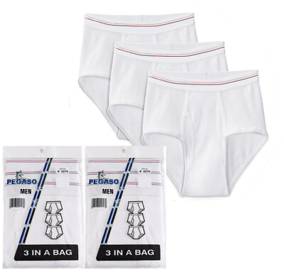 6Pk Men's White Briefs Cotton Underwear Old School Open Front Vintage ...