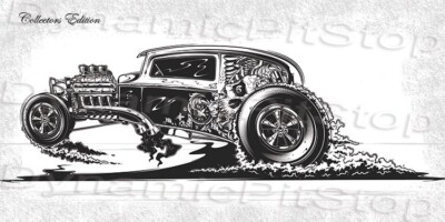 Cartoon Hot Rod Tin Sign, Black & white drawing decor, Australian made ...