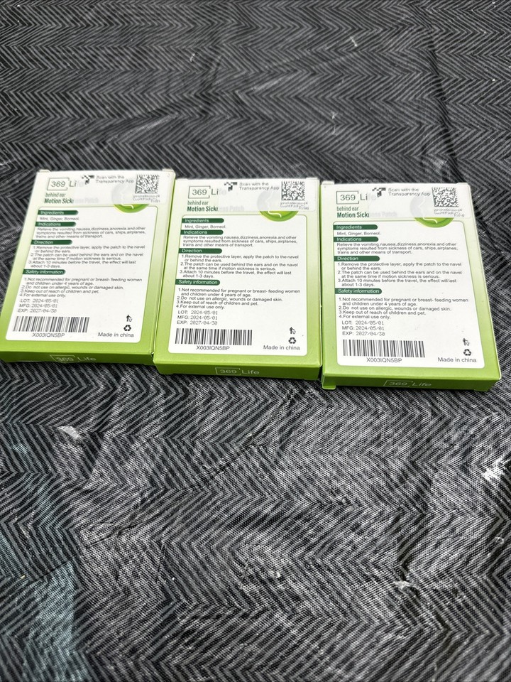 (3) 369 Life Motion Sickness Patches Non-drowsy Seasickness Cruise Car ...