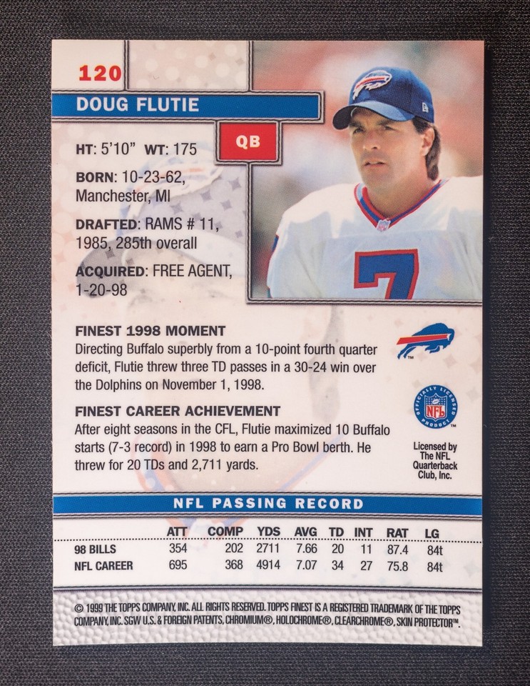 1999 Topps Finest Doug Flutie NFL Football Card #120 - Buffalo Bills | eBay